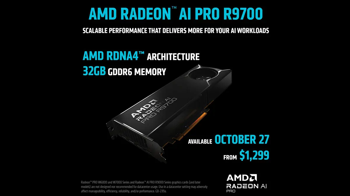 Nova AMD Radeon AI PRO R9700 será lançada em 27 de outubro com foco em ...